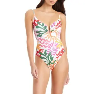 Sanctuary Lace-up Back One-piece Swimsuit - Pink Multi