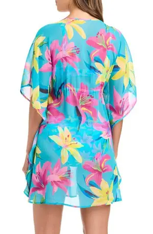 BLEU BY ROD BEATTIE Floral Semisheer Cover-up Caftan - Waterfall