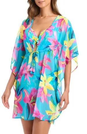 BLEU BY ROD BEATTIE Floral Semisheer Cover-up Caftan - Waterfall