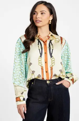 MARCIANO Amanda Chain Print Satin Shirt