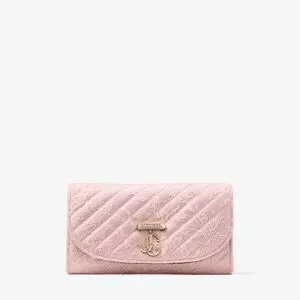 JIMMY CHOO Curve Wallet With Chain Rose Quilted Lace Wallet Chain With Crystal Jc Bar - Rose/shiny Gold
