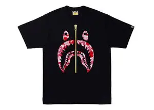 A BATHING APE Abc Camo Gold Zip Shark T-shirt Black - Black/pink