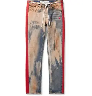 Off-White Slim Fit Side Striped Bleached Denim Jeans