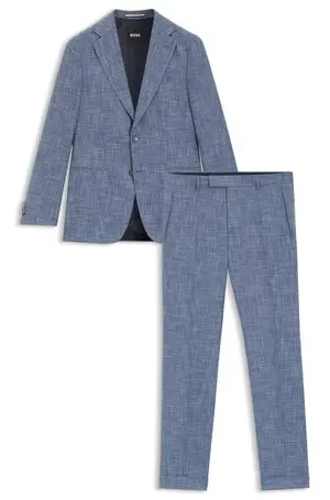 BOSS Two-piece Slim-fit Suit In Cotton And Virgin Wool - Light Blue