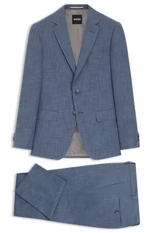 BOSS Two-piece Slim-fit Suit In Cotton And Virgin Wool - Light Blue