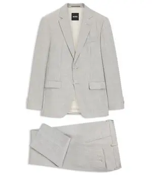BOSS Two-piece Slim-fit Suit In Cotton And Virgin Wool - Light Grey