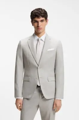 BOSS Two-piece Slim-fit Suit In Cotton And Virgin Wool - Light Grey