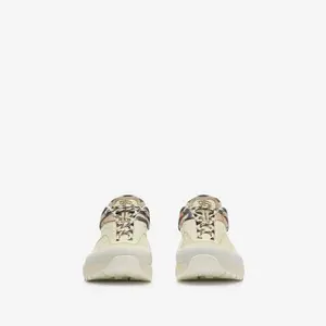 Burberry Check And Mesh Discover Sneakers - Tundra Beige/sand Beige