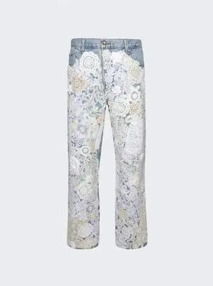 EARTHLING VIP Crochet Lace Denim Jeans - Blue