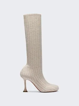 Amina Muaddi Veneda Stretch Knit Boots - Beige