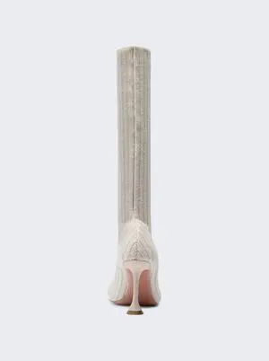 Amina Muaddi Veneda Stretch Knit Boots - Beige