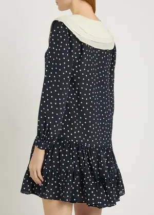 Rixo Valetta Polka Dot Silk-chiffon Mini Dress - Navy