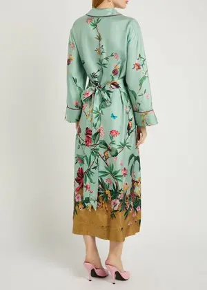 La DoubleJ Printed Silk Midi Wrap Shirt Dress