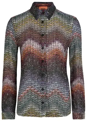 Missoni Sequin-embellished Zigzag Metallic-knit Shirt