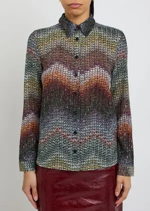 Missoni Sequin-embellished Zigzag Metallic-knit Shirt