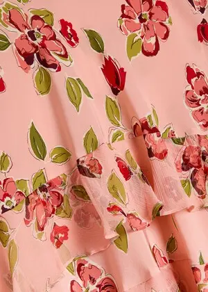 Rixo Floral Ruffled Tiered Silk Chiffon Midi Skirt