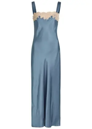 Rixo Rosamarie Lace-trim Satin Midi Slip Dress