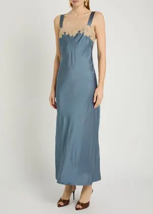 Rixo Rosamarie Lace-trim Satin Midi Slip Dress