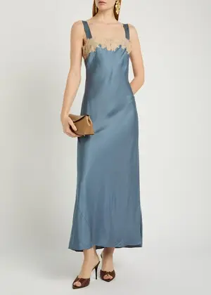 Rixo Rosamarie Lace-trim Satin Midi Slip Dress