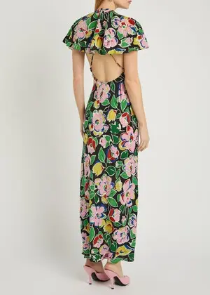 Rixo Aryella Floral Silk Midi Dress - Black