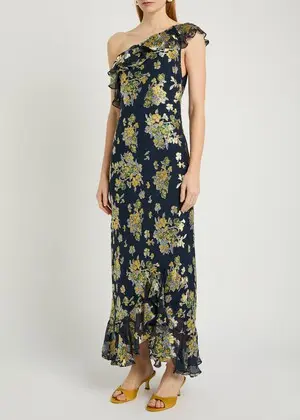 Rixo Floral One-shoulder Chiffon Midi Dress - Multicoloured