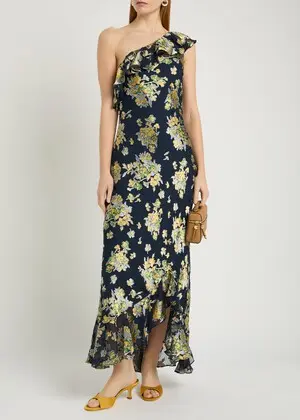 Rixo Floral One-shoulder Chiffon Midi Dress - Multicoloured