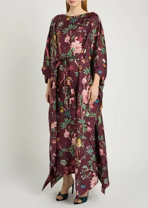 La DoubleJ Square Belted Printed Silk Kaftan Dress