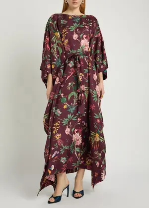 La DoubleJ Square Belted Printed Silk Kaftan Dress