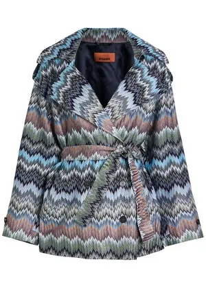 Missoni Zigzag Belted Fine-knit Trench Jacket