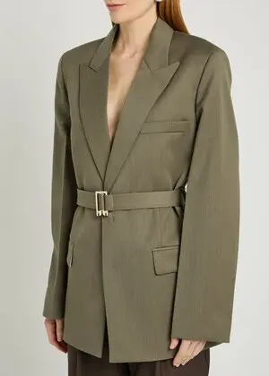 Victoria Beckham Belted Twill Blazer - Sage