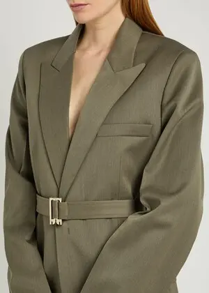 Victoria Beckham Belted Twill Blazer - Sage