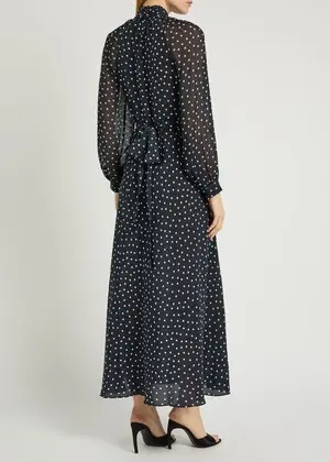 Rixo Paige Polka Dot Silk Midi Dress - Navy