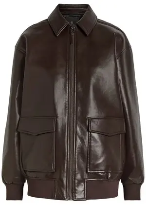 ANINE BING Kelanie Leather-blend Jacket - Dark Brown