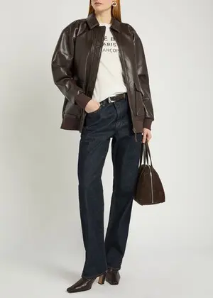 ANINE BING Kelanie Leather-blend Jacket - Dark Brown