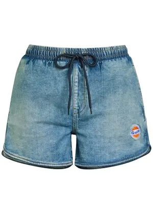 AN-Y1 Star Logo-embroidered Stretch Shorts - Denim