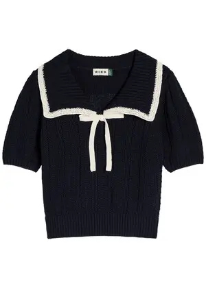 Rixo Pippa Bow-appliquéd Cotton Top - Navy