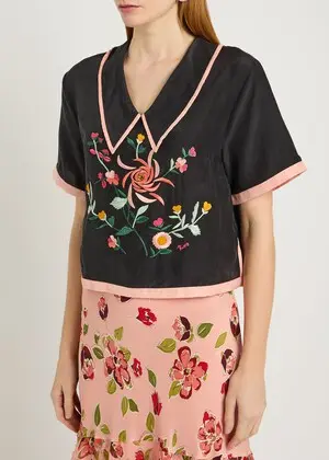 Rixo Nicolina Floral-embroidered Silk Top
