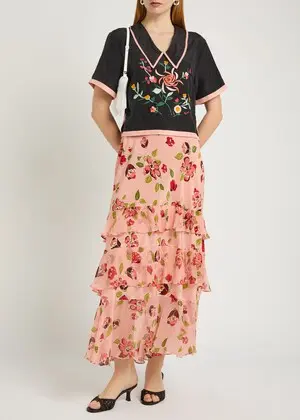 Rixo Nicolina Floral-embroidered Silk Top
