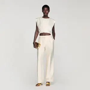 Sandro Plain Satin-effect Crop Top