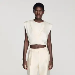 Sandro Plain Satin-effect Crop Top