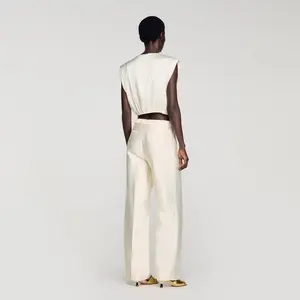 Sandro Plain Satin-effect Crop Top