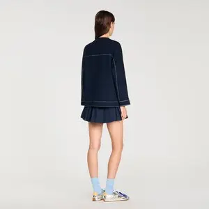 Sandro Contrast Stitch Oversized Cardigan - Navy Blue