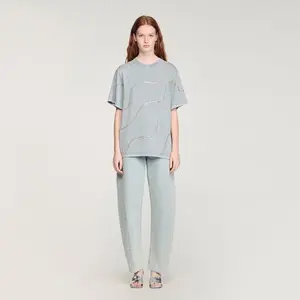 Sandro Rhinestone Embellished T-shirt - Grey