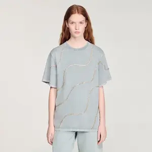 Sandro Rhinestone Embellished T-shirt - Grey