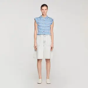 Sandro Gingham Smocked Shirt