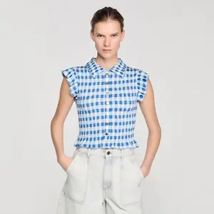 Sandro Gingham Smocked Shirt