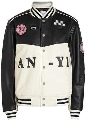 AN-Y1 Quilted Appliquéd Leather Jacket - Black And White