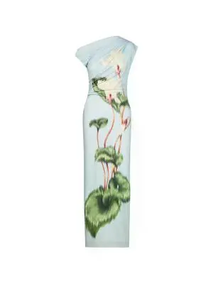 Oscar De La Renta Asymmetric Floral Maxi Dress - Blue