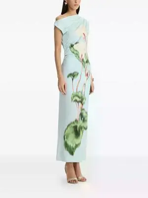 Oscar De La Renta Asymmetric Floral Maxi Dress