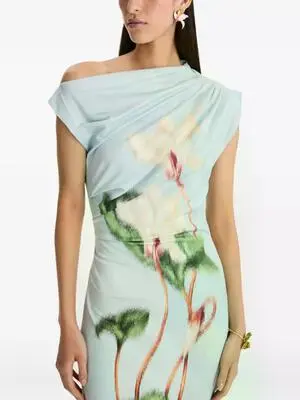 Oscar De La Renta Asymmetric Floral Maxi Dress